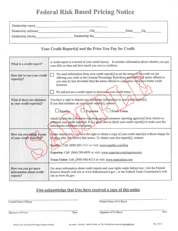 Federal Risk Based Pricing Notice – Georgia Independent Automobile Dealers Association Store