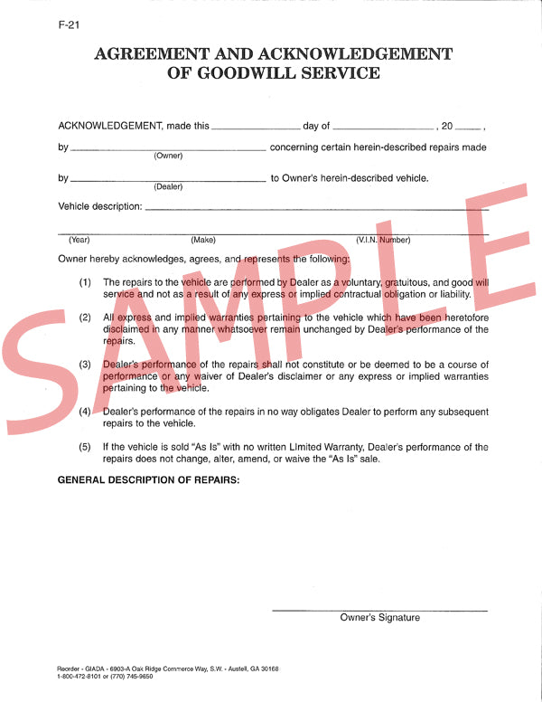 Agreement of Goodwill Service – Georgia Independent Automobile Dealers ...