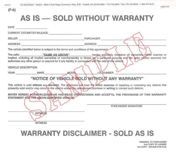 As-Is Warranty – Georgia Independent Automobile Dealers Association Store