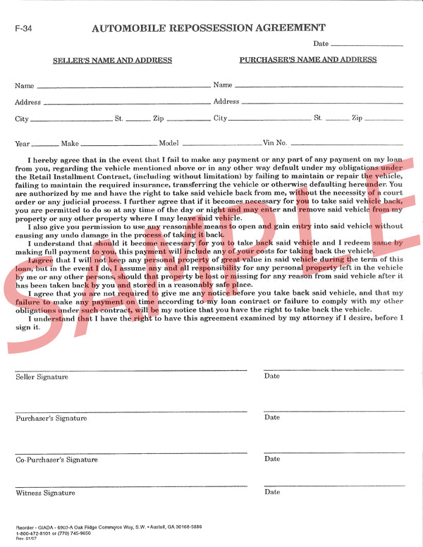 Automobile Repossession Agreement – Georgia Independent Automobile ...