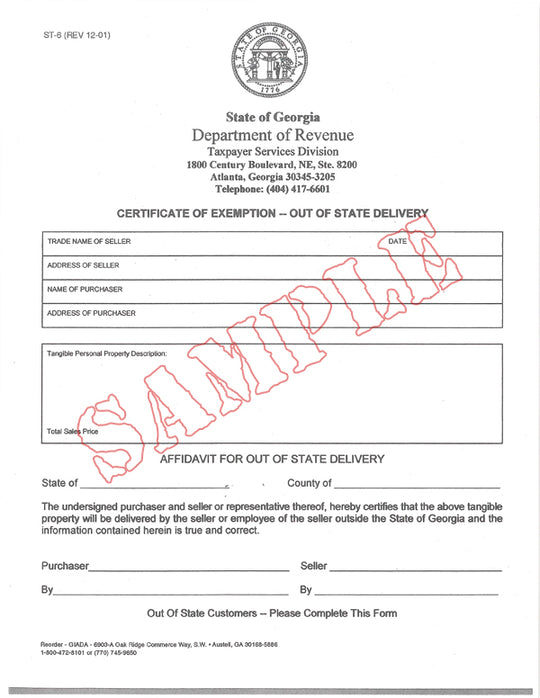 Certificate of Exemption (Out of State Delivery) – Georgia Independent ...