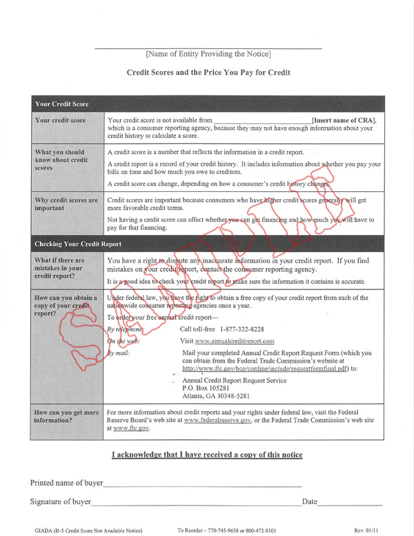 Credit Score Not Available Notice – Georgia Independent Automobile ...