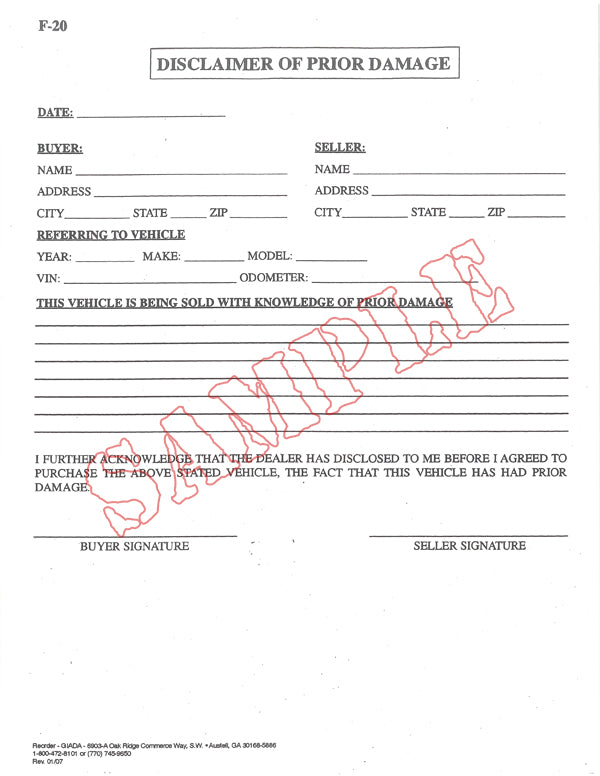 Disclaimer of Prior Damage – Georgia Independent Automobile Dealers ...