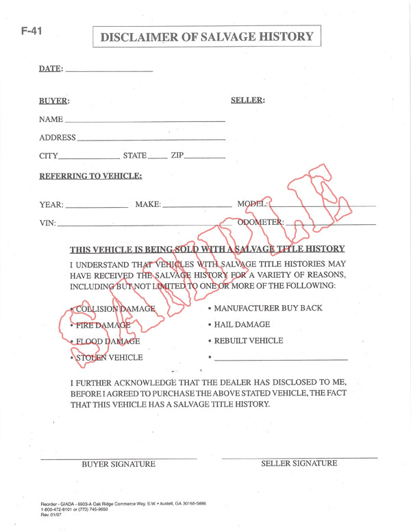 Disclaimer of Salvage History – Georgia Independent Automobile Dealers ...