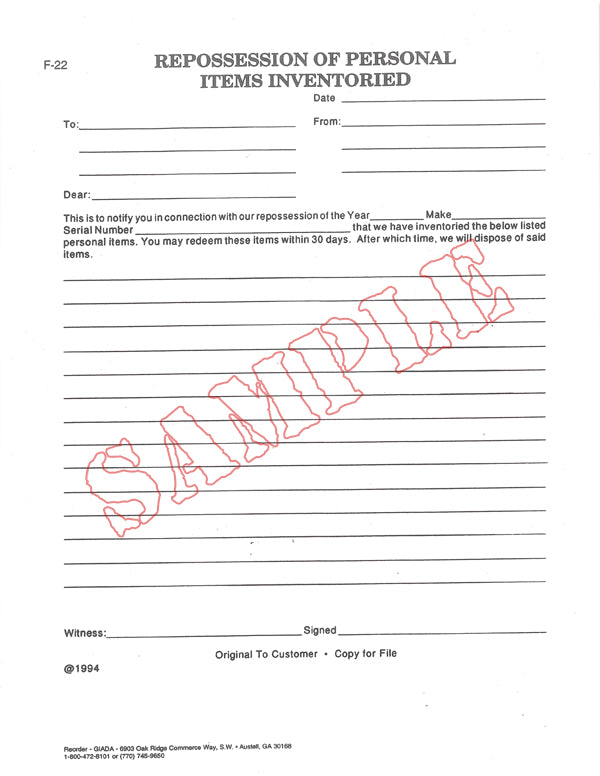 Repo of Personal Items Inventoried – Georgia Independent Automobile ...